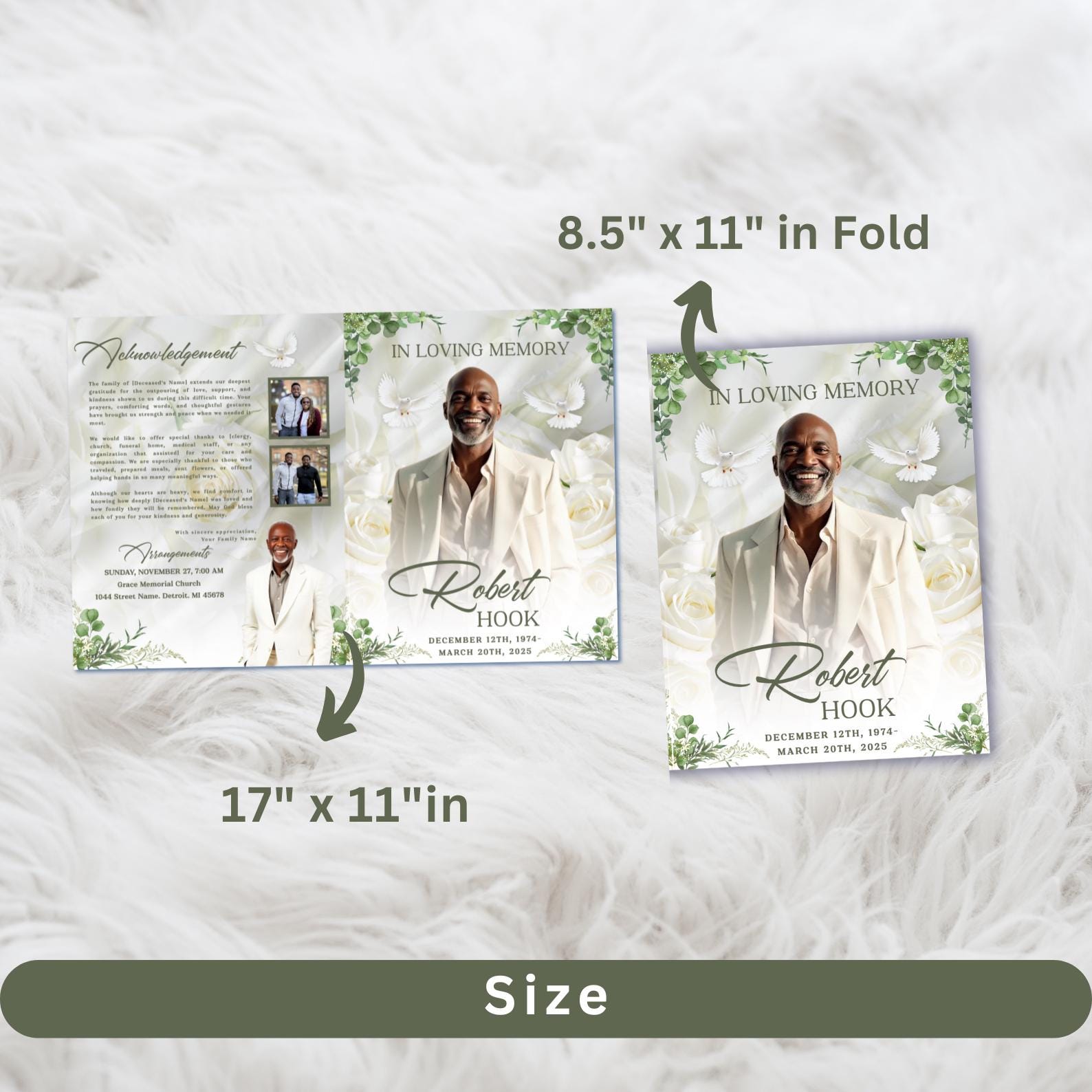 White & Green Funeral Program Template: Roses Design, Celebration of ...