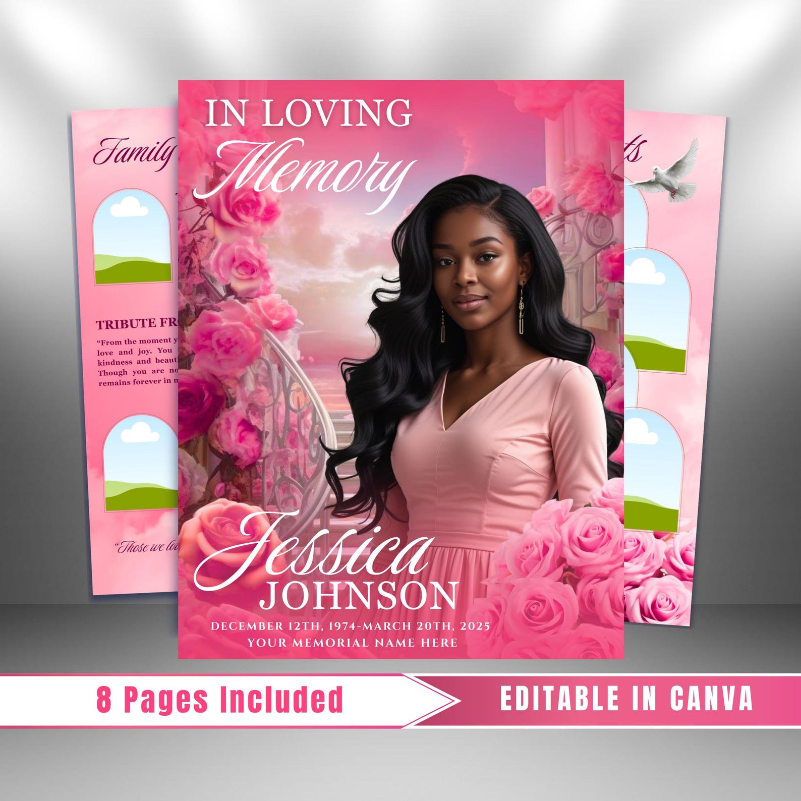 Pink Roses Funeral Program Template: 8-page Celebration of Life (canva ...