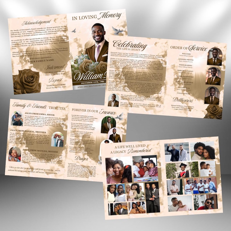 Brown Funeral Program Template: 8-page Memorial, Celebration of Life ...