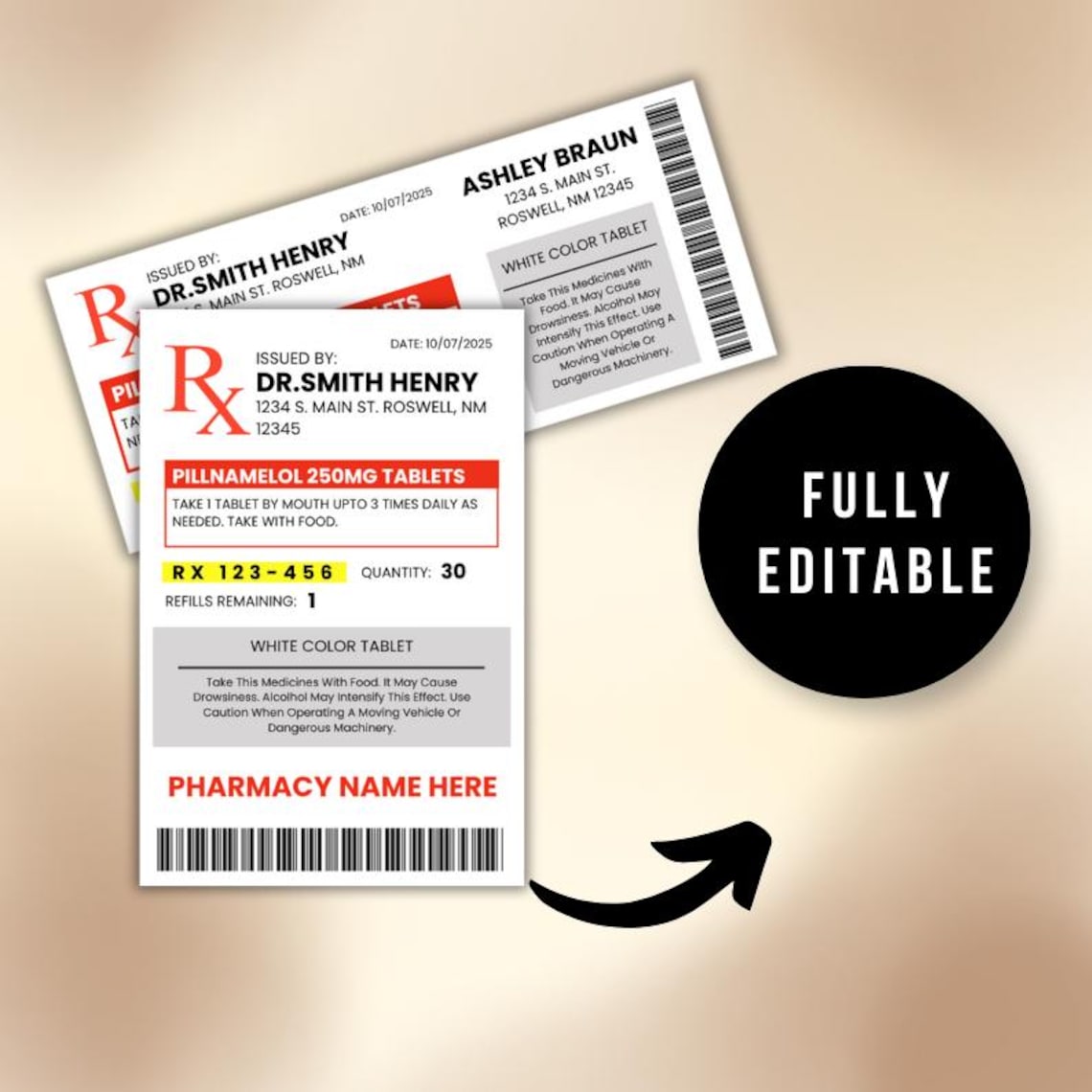 Editable Prescription Label Template: Custom RX Pill Bottle Label ...