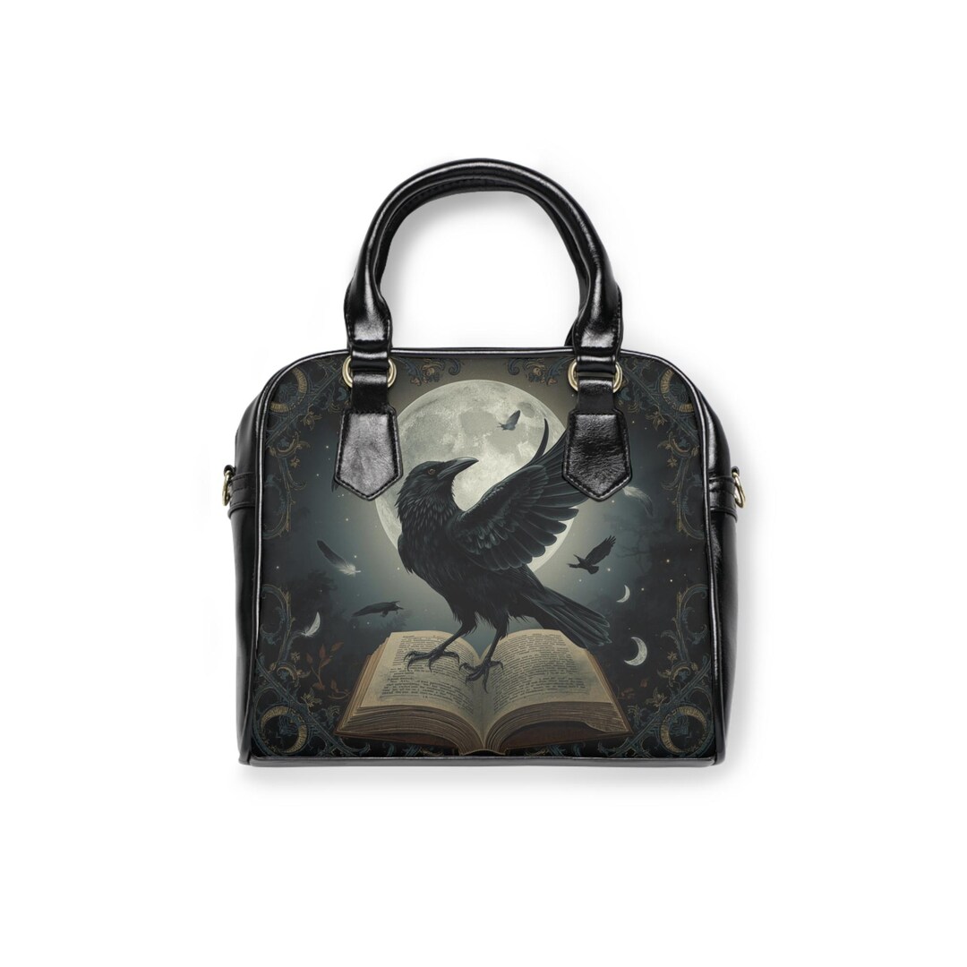 Raven and Moon With Spellbook Shoulder Bag - Gift for Literature Witch ...