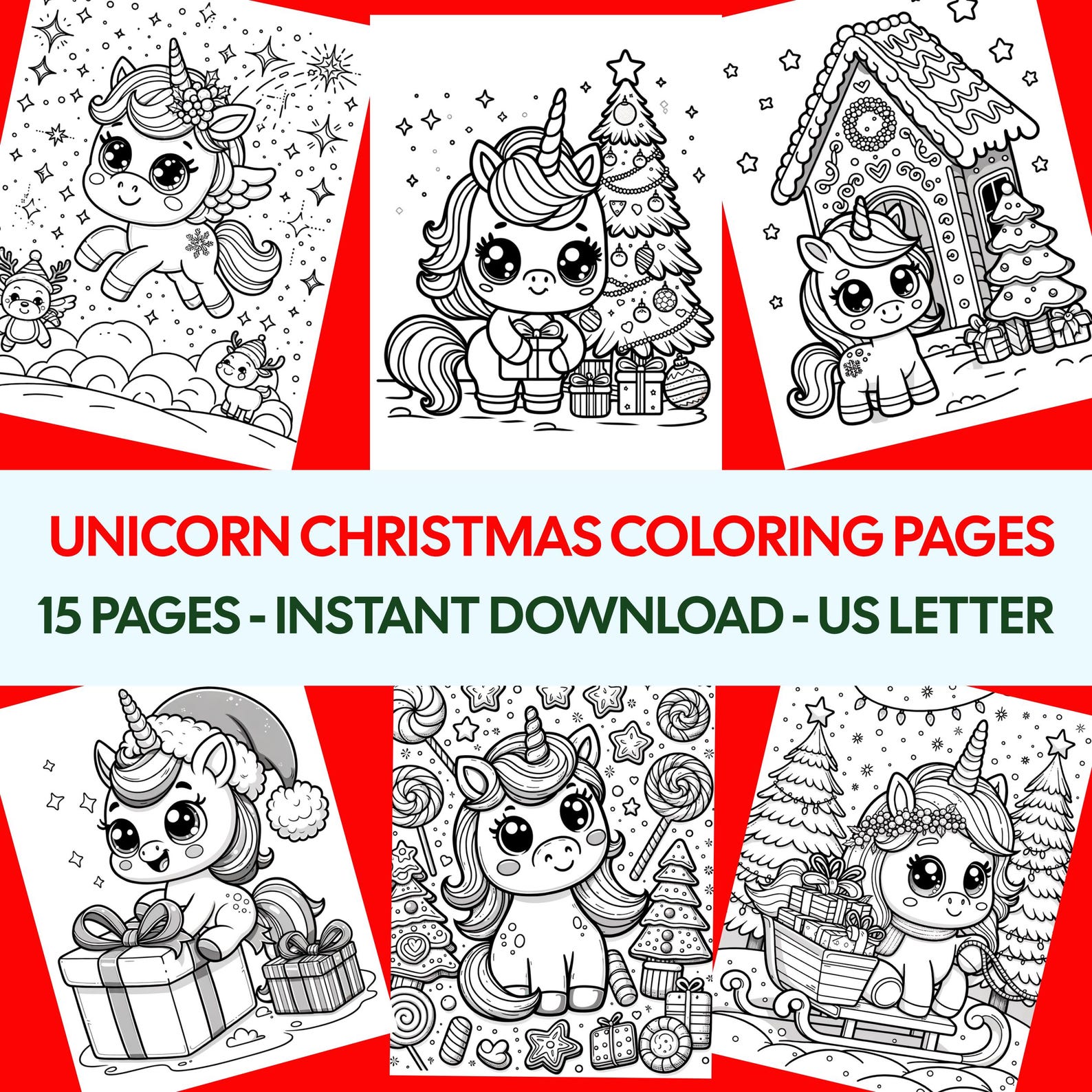 Unicorn Christmas Coloring Pages, Christmas Unicorn Coloring Printables ...