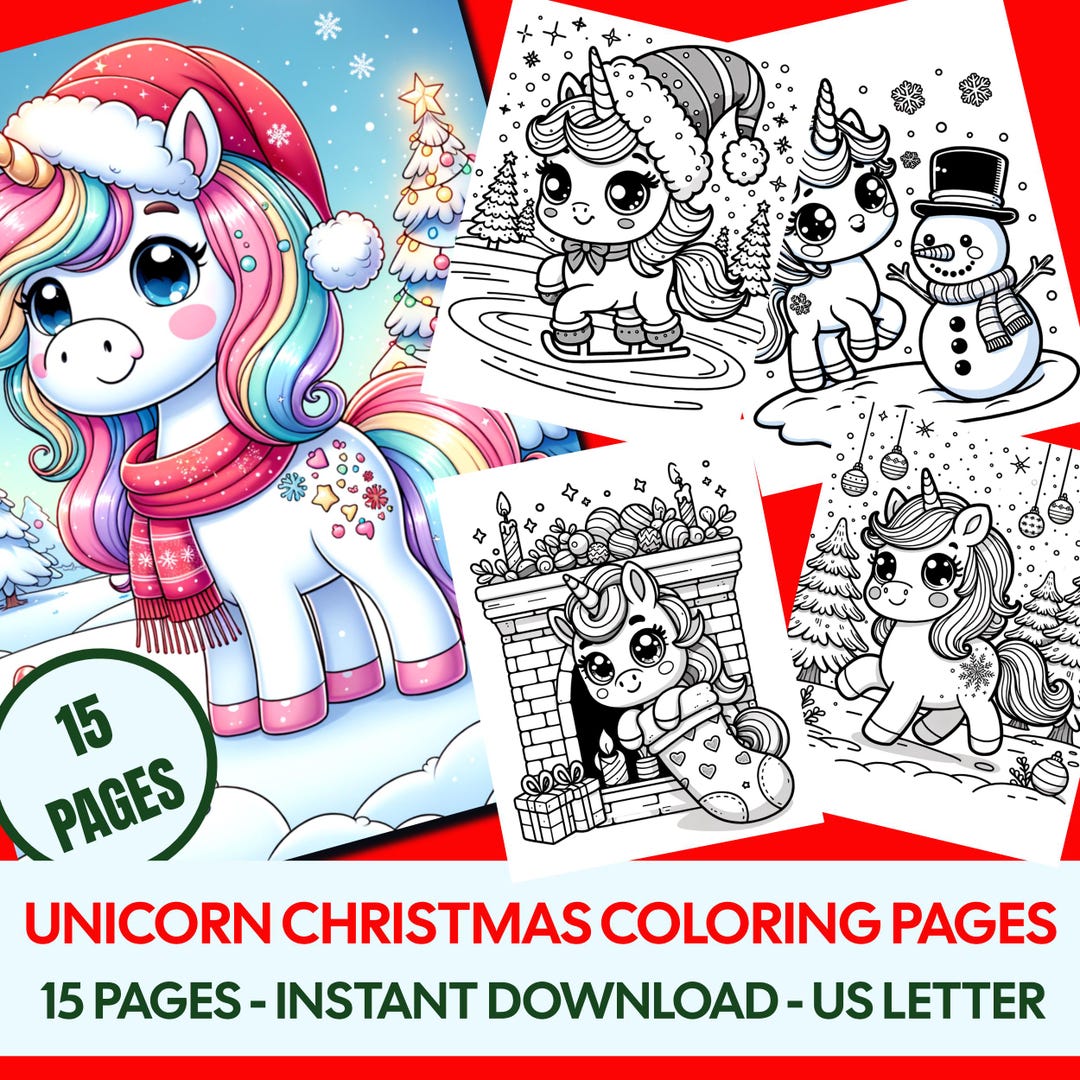 Unicorn Christmas Coloring Pages, Christmas Unicorn Coloring Printables ...