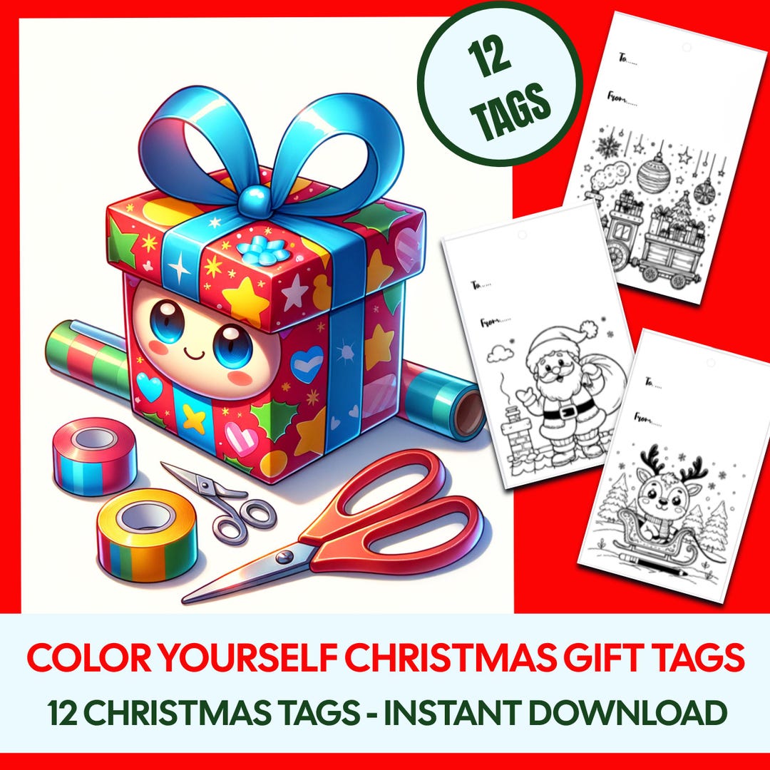 Color Your Own Christmas Gift Tags, Kids Christmas Present Tags, DIY ...