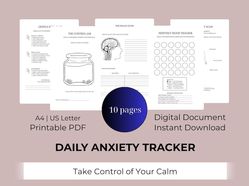 Printable Anxiety Tracker, Mental Health Journal, Daily Mood Tracker ...
