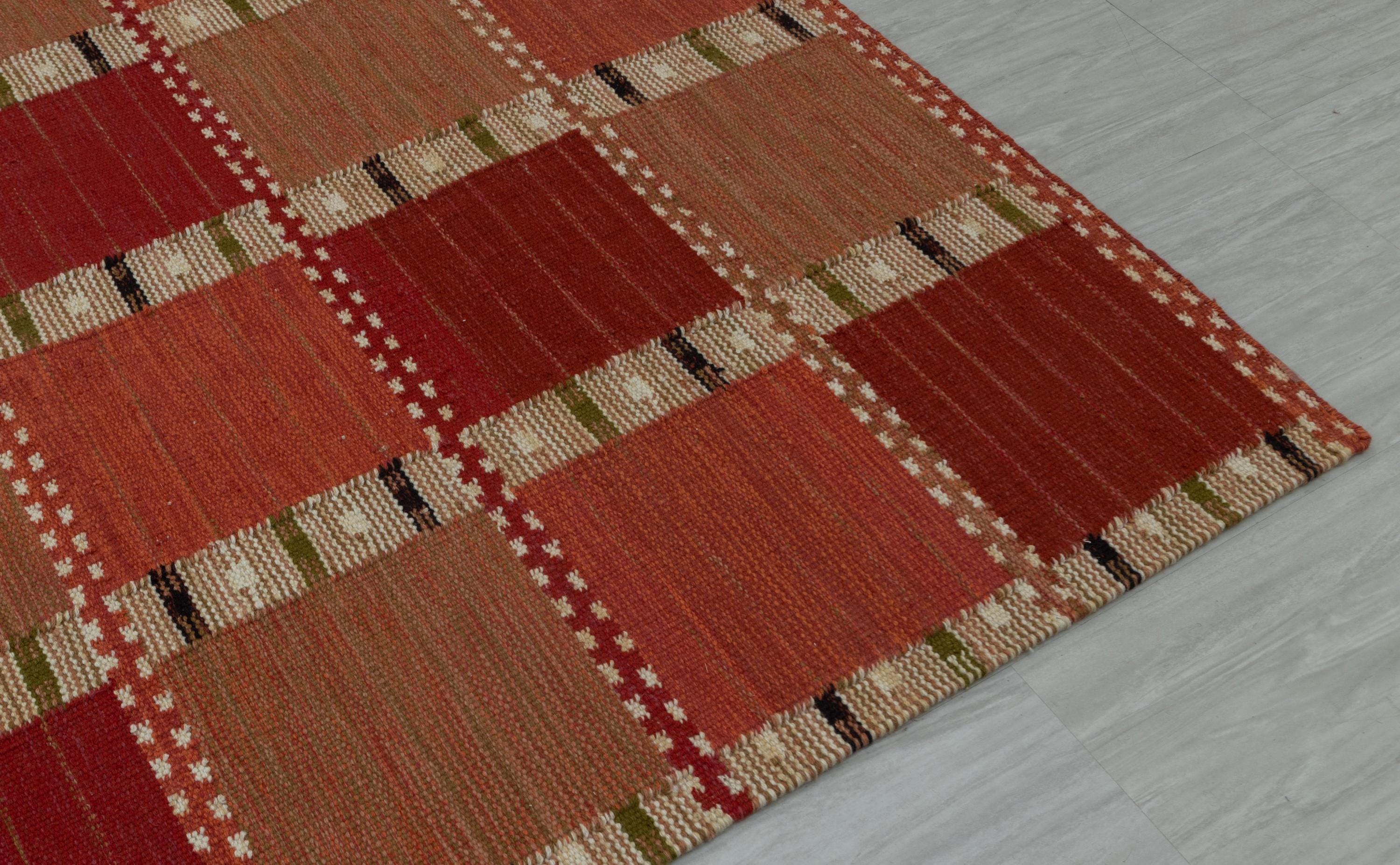 Red Rust Swedish Scandinavian Inspired High Quality Hand Woven Wool Rug ...
