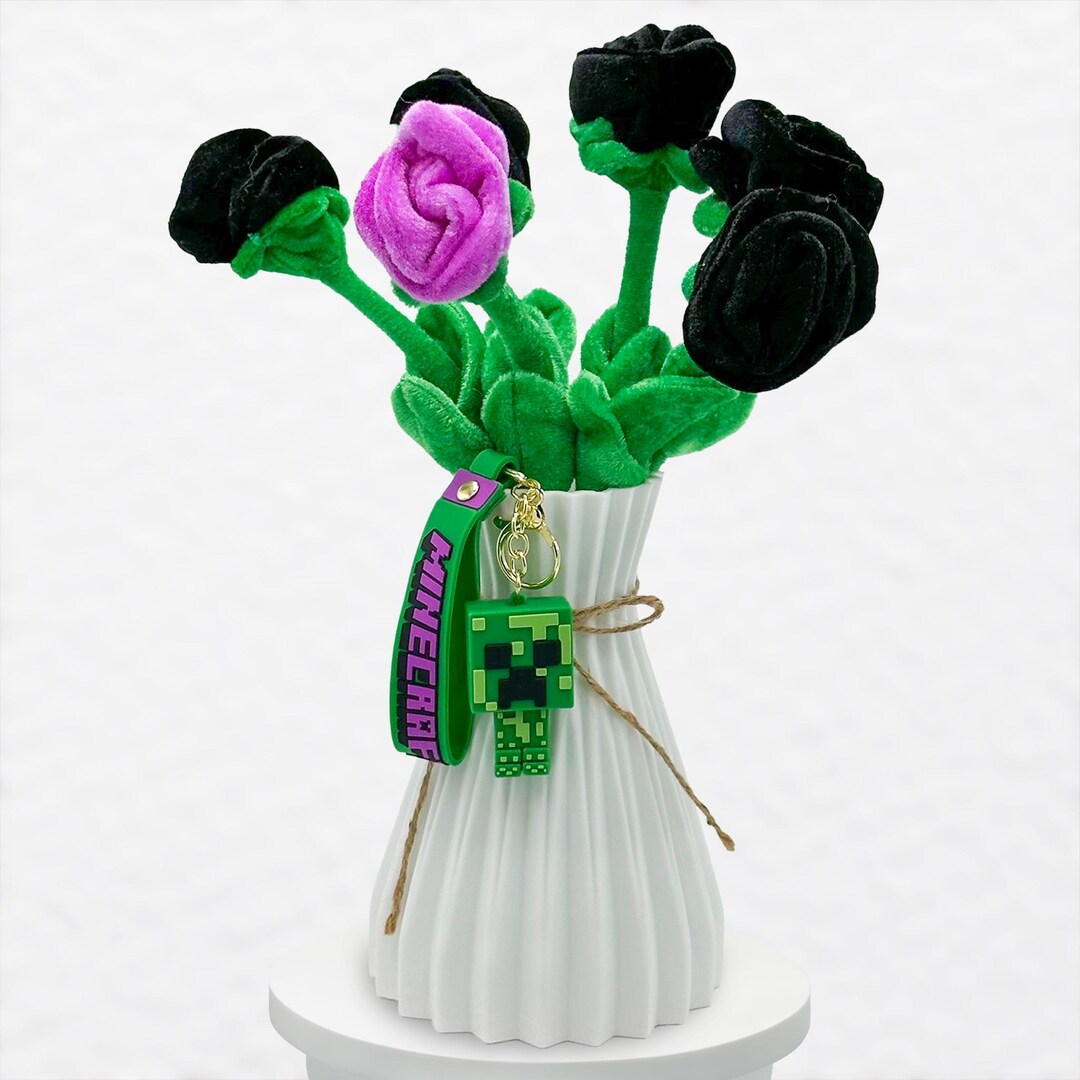 Minecraft Creeper Plush Floral Bouquet in A Gray Vase, Gamer Decoration ...