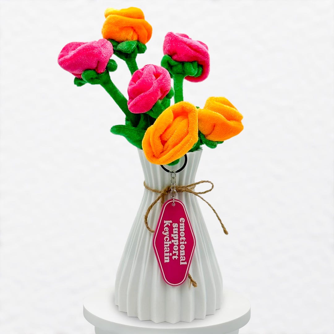 Emotional Support Anxiety Plush Floral Bouquet in A White Vase, Support ...