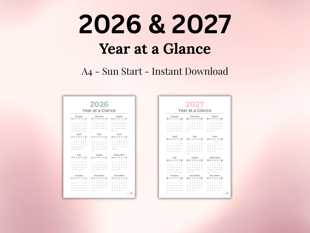 2026 & 2027 Printable Calendar | Sunday Start | Minimalist Two-year ...