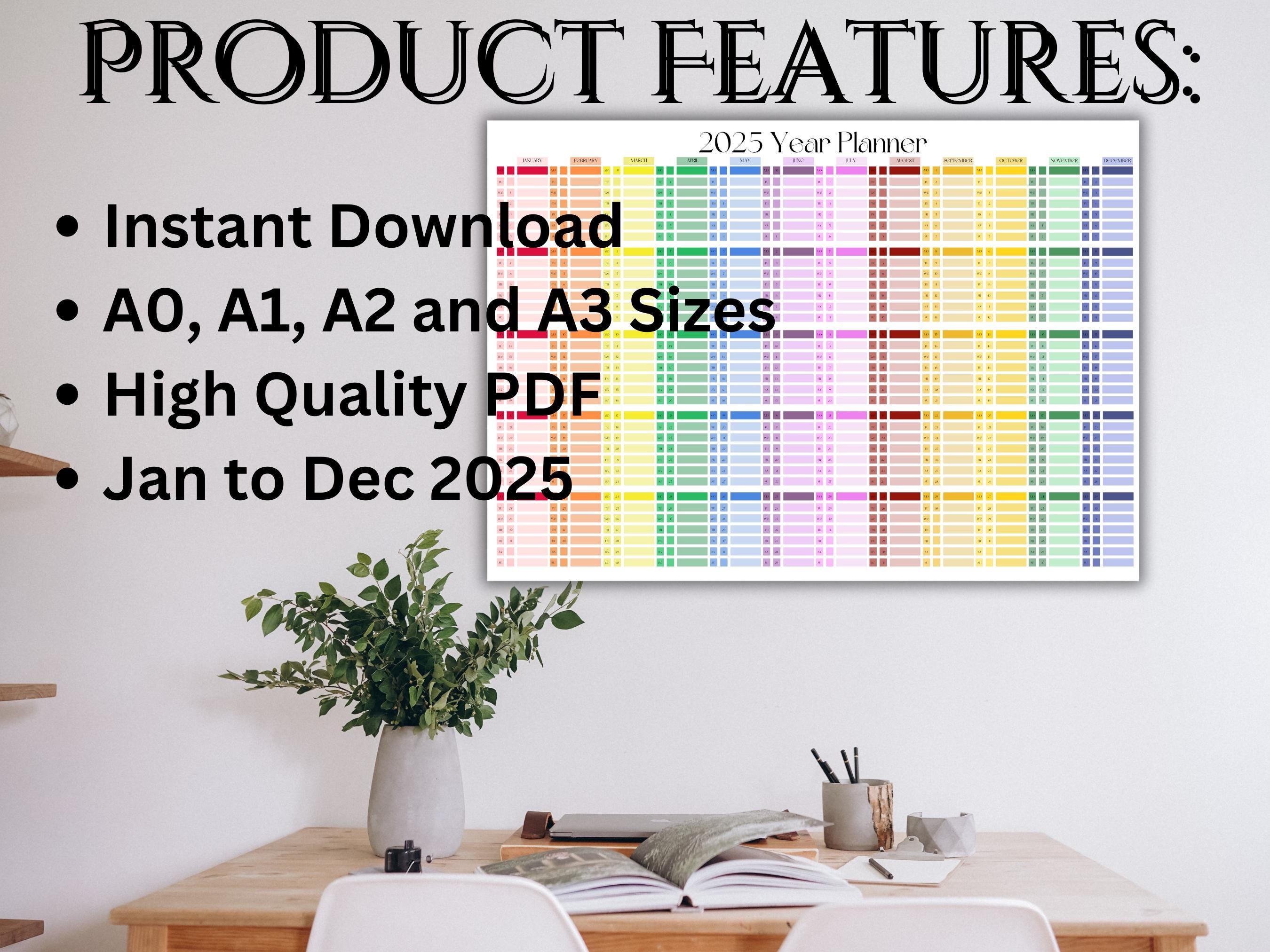 Rainbow Colored 2025 Year Wall Planner | Large Format | Monthly View ...