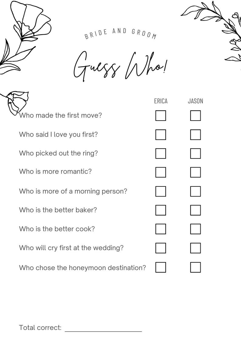 Guess Who Bride and Groom Edition - Etsy