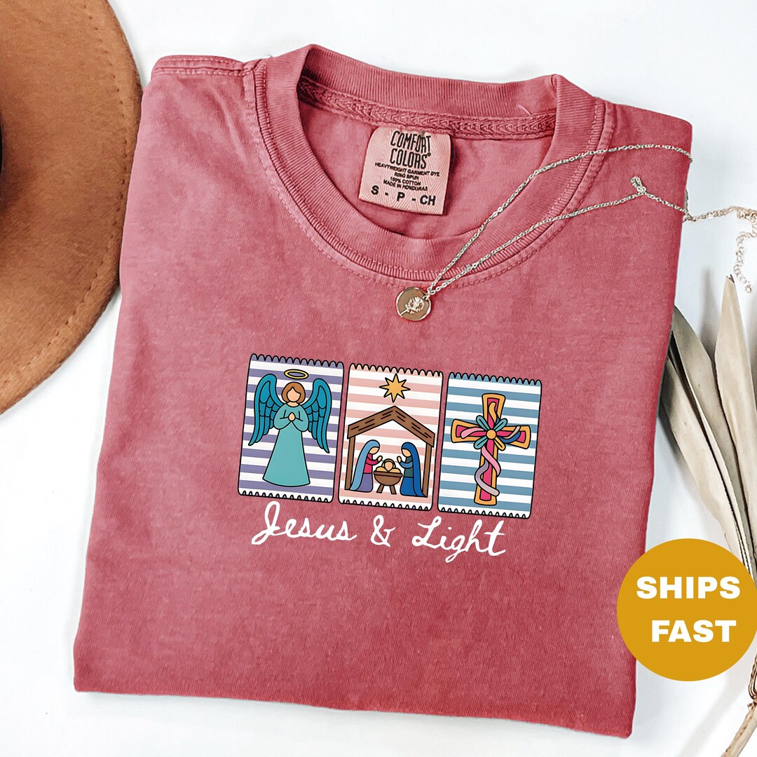 Jesus & Light Christian Christmas Shirt,comfort Colors Nativity Shirt ...