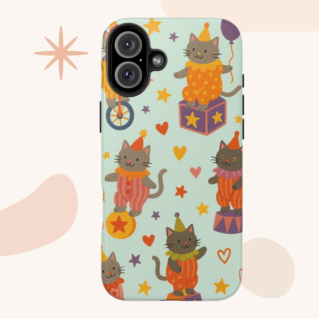 Whimsical Circus Cat Phone Case Cute Clown Kitten Design for iPhone ...