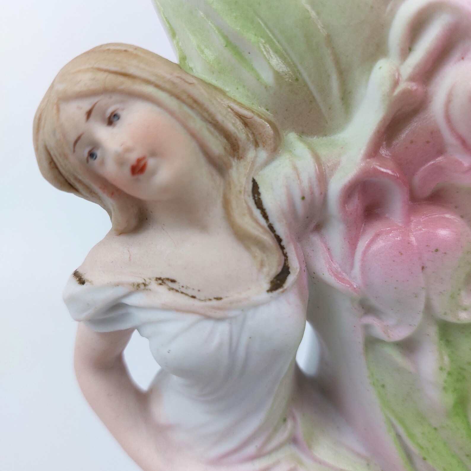 Gebruder Heubach Art Nouveau Vase: Bisque Porcelain Woman With Flowers ...