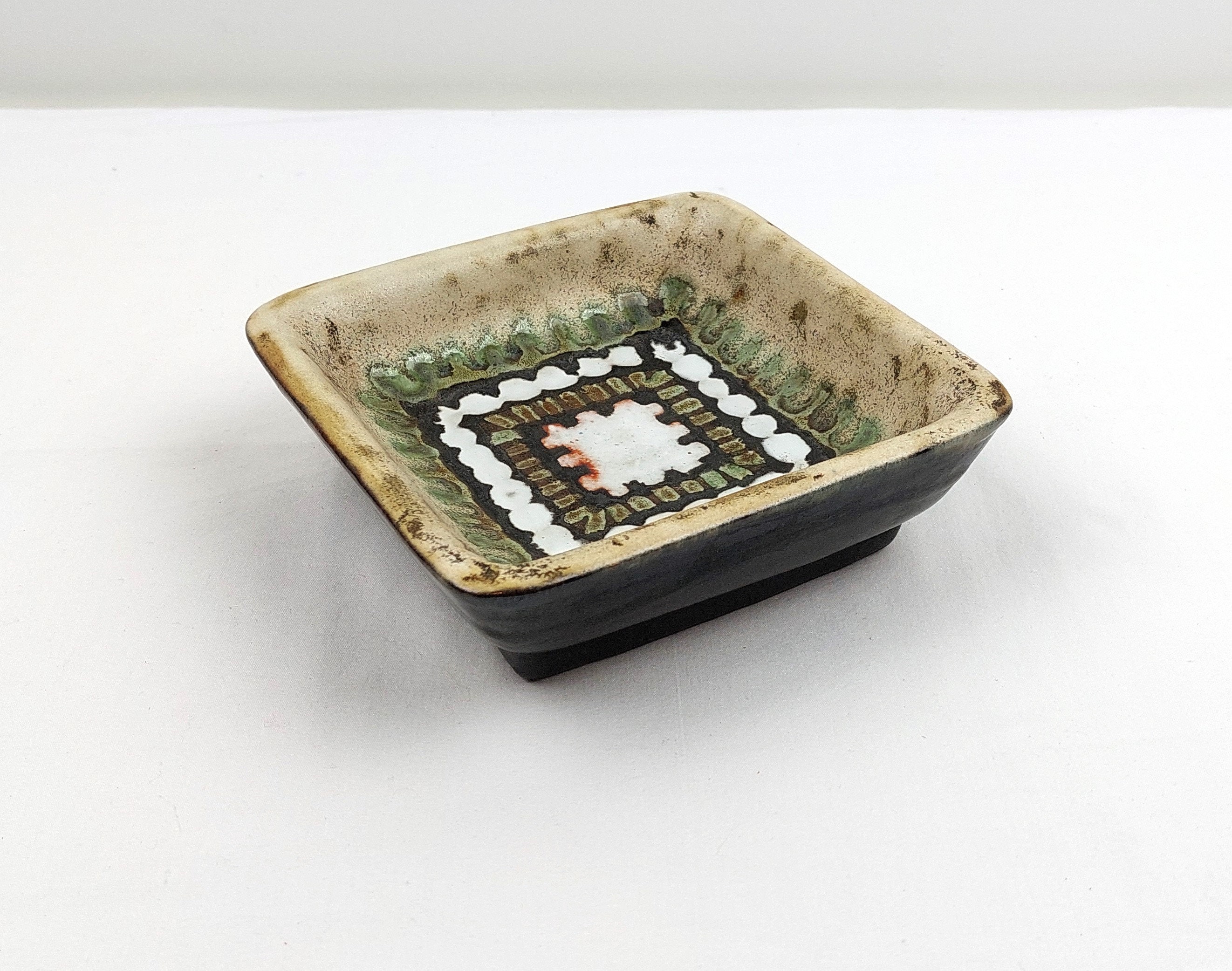 Vintage Green Square Pottery Bowl - Etsy