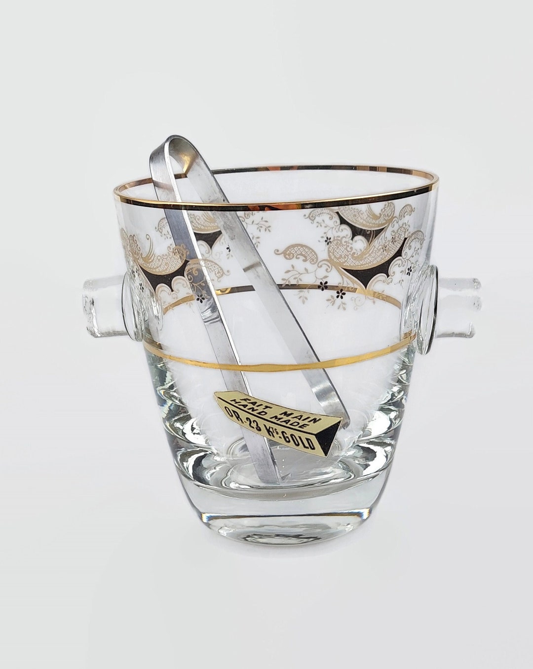Vintage Glass Ice Bucket With 23k Gold Floral Pattern Etsy