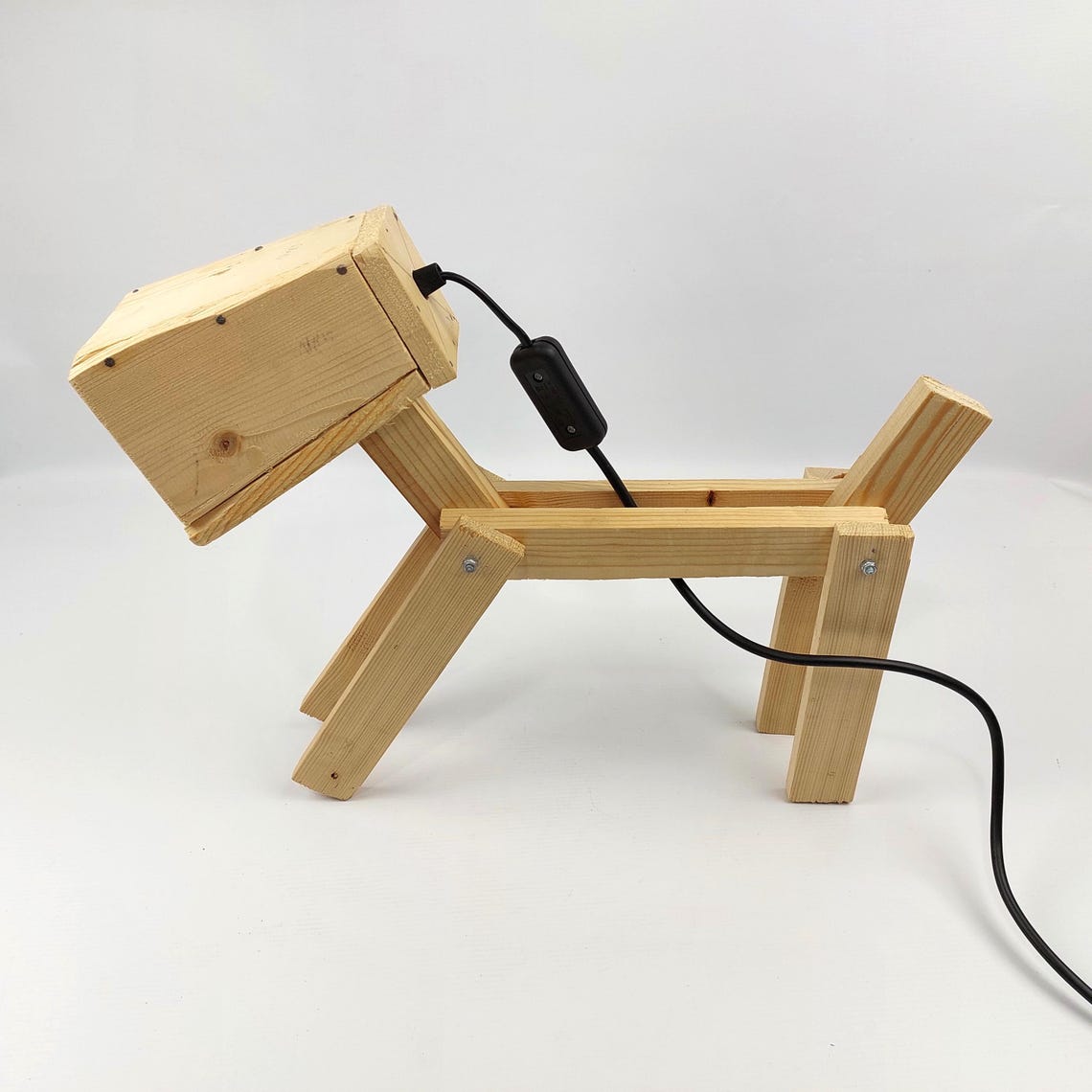 Vintage Handmade Wooden Dog Lamp – Adjustable Legs & Head, Unfinished ...