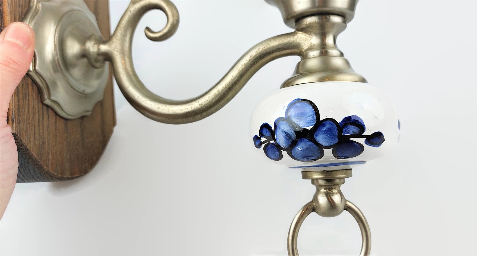 Pewter Delft Blue White Porcelain Wall Sconce Lamp Flower - Etsy
