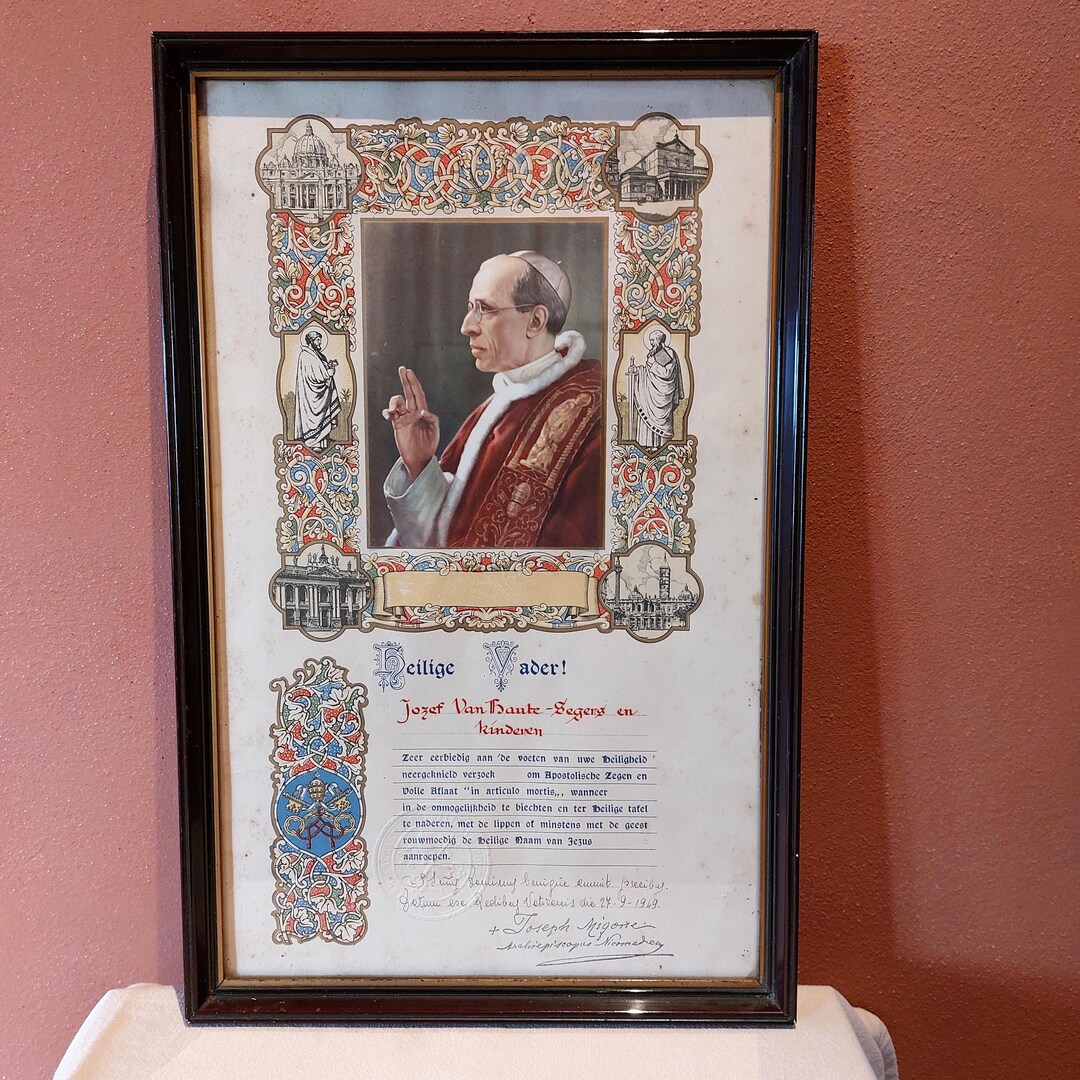 Signed Papal Apostolic Blessing by Pope Pius XII, 1949 - Framed ...
