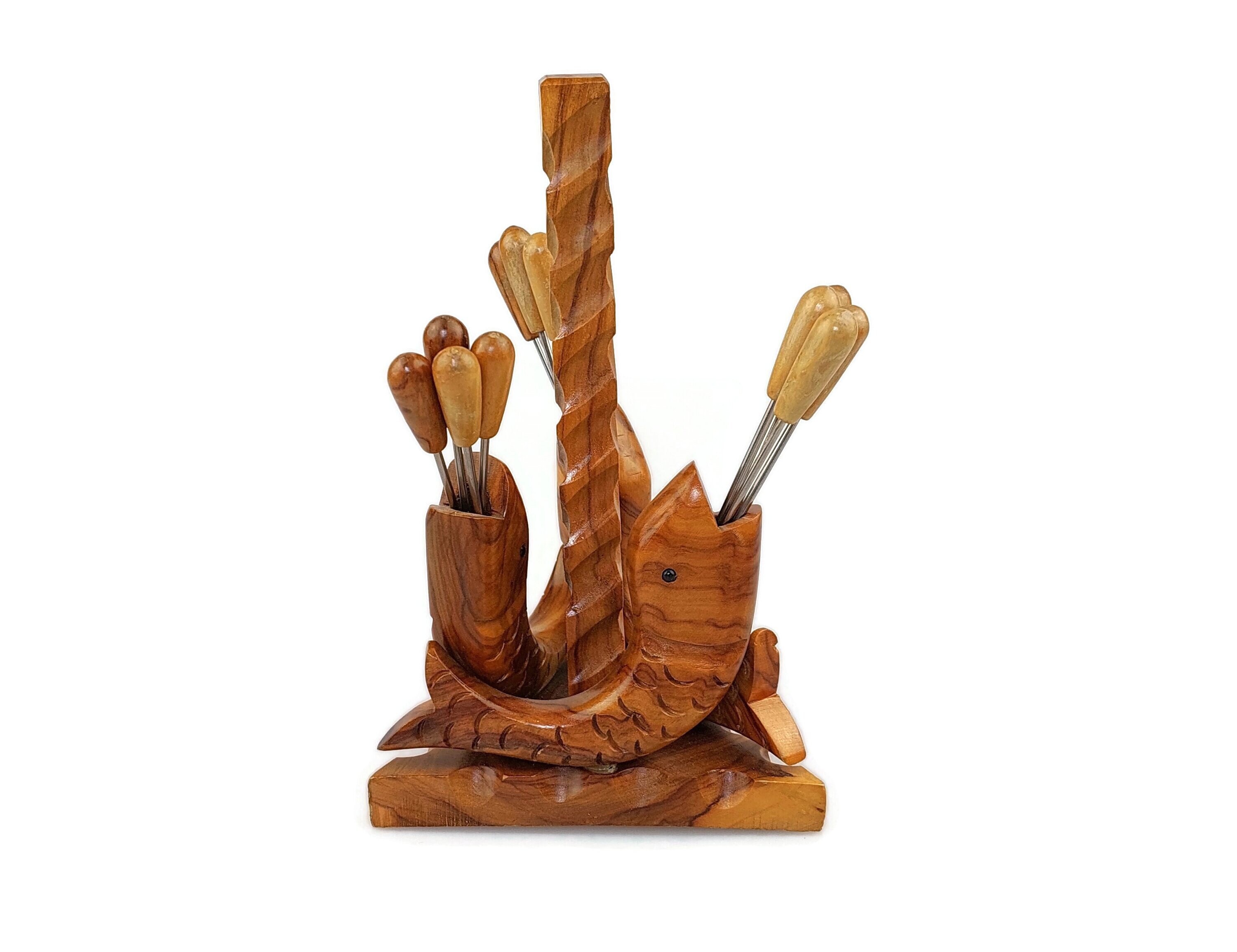 Mid Century Wooden Fish Cocktail Pick Set - Etsy