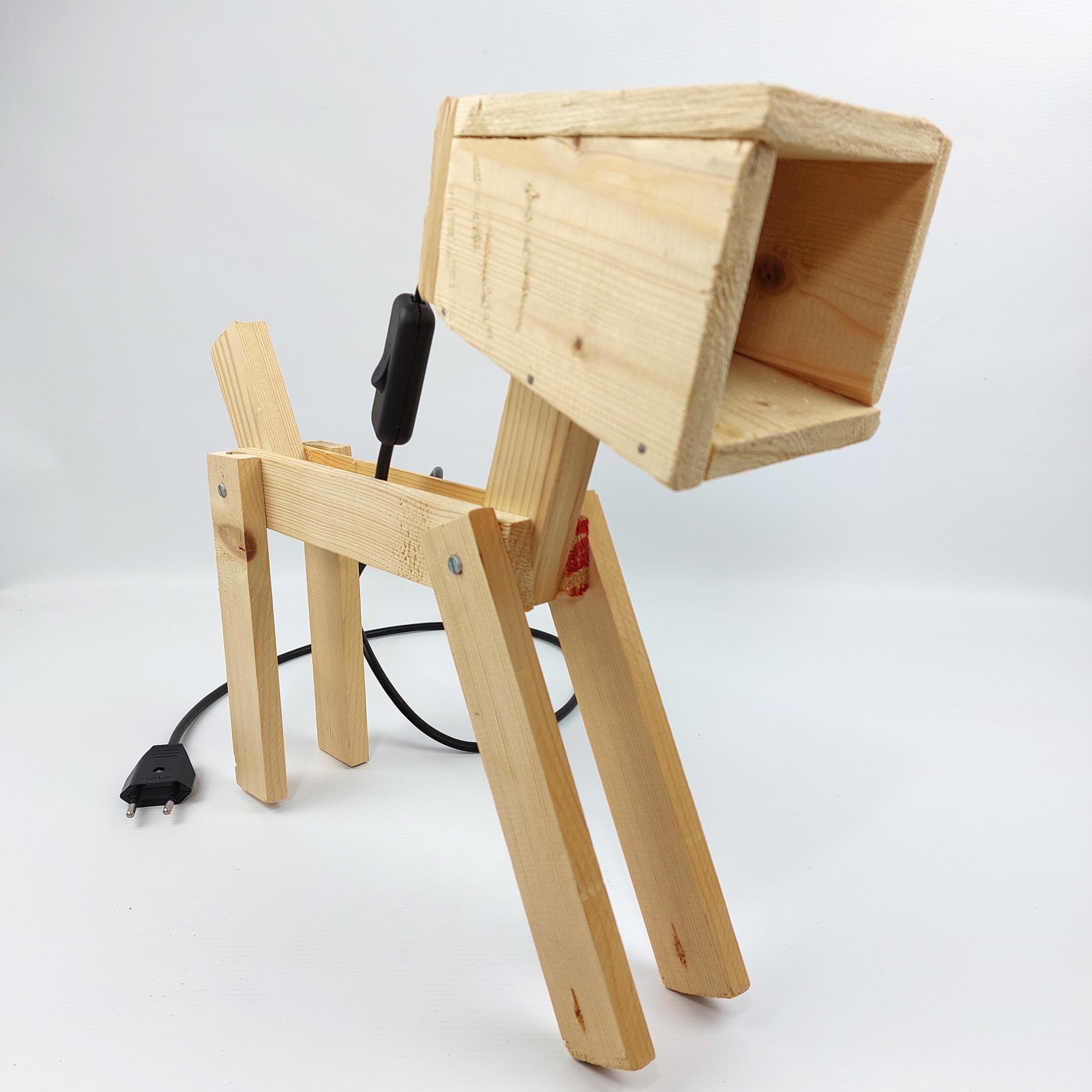 Vintage Handmade Wooden Dog Lamp – Adjustable Legs & Head, Unfinished ...