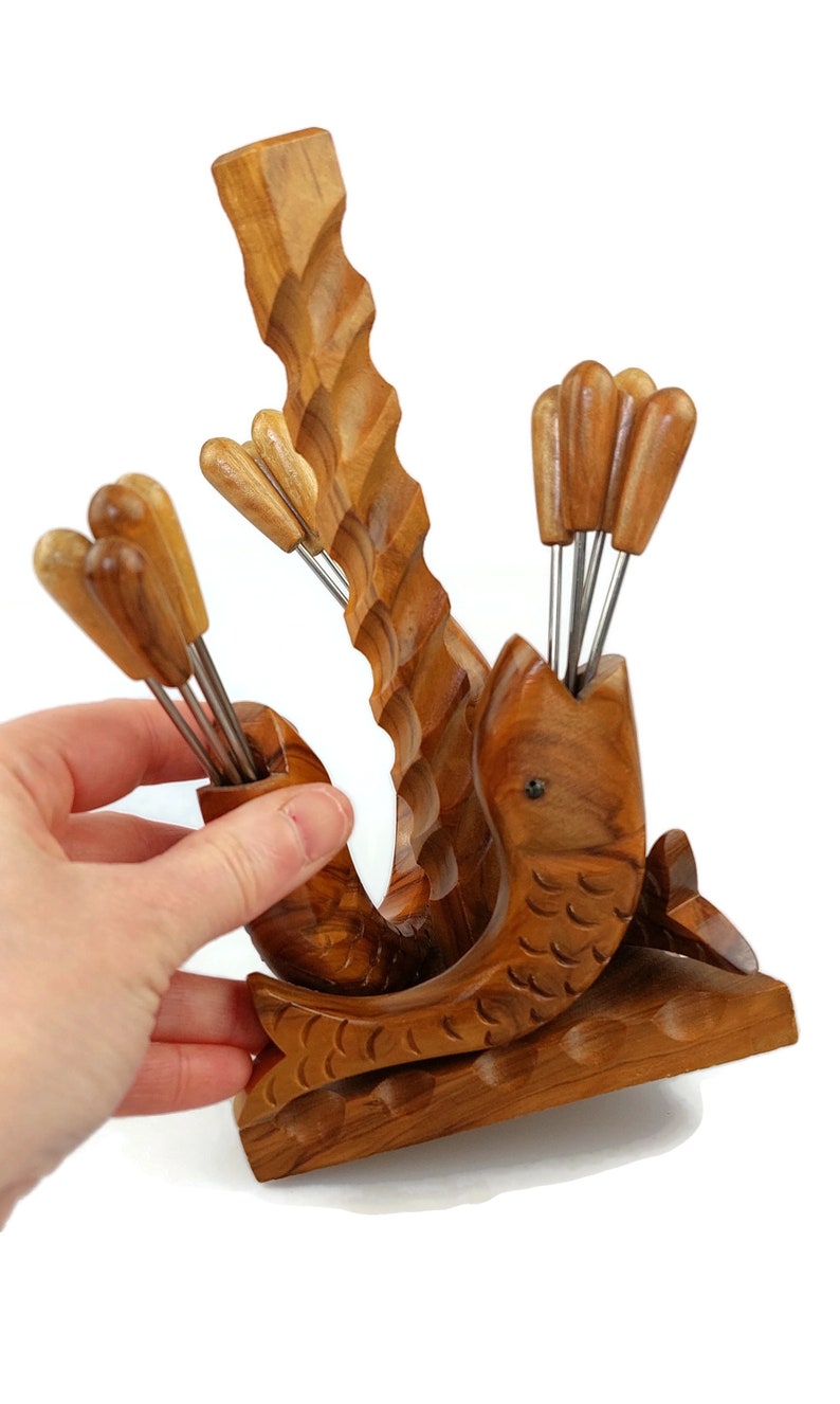 Mid Century Wooden Fish Cocktail Pick Set - Etsy