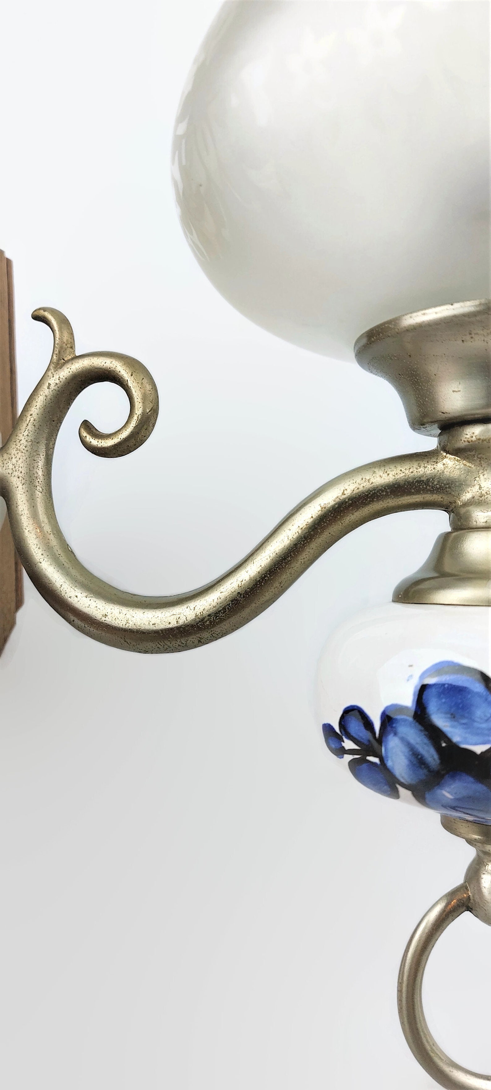 Pewter Delft Blue White Porcelain Wall Sconce Lamp Flower - Etsy