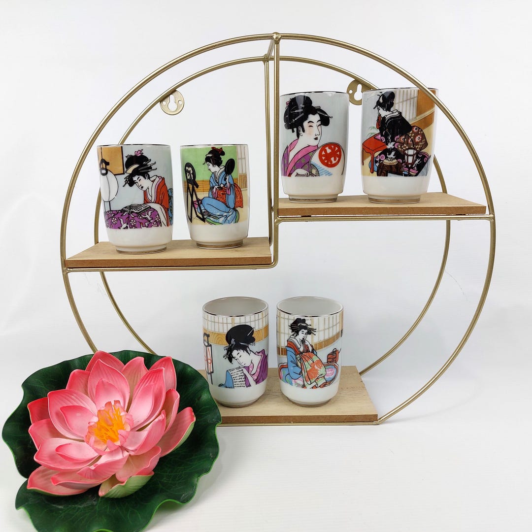 Japanese Geisha Tea Cups – Vintage Set of 6 – Hand Painted Porcelain ...
