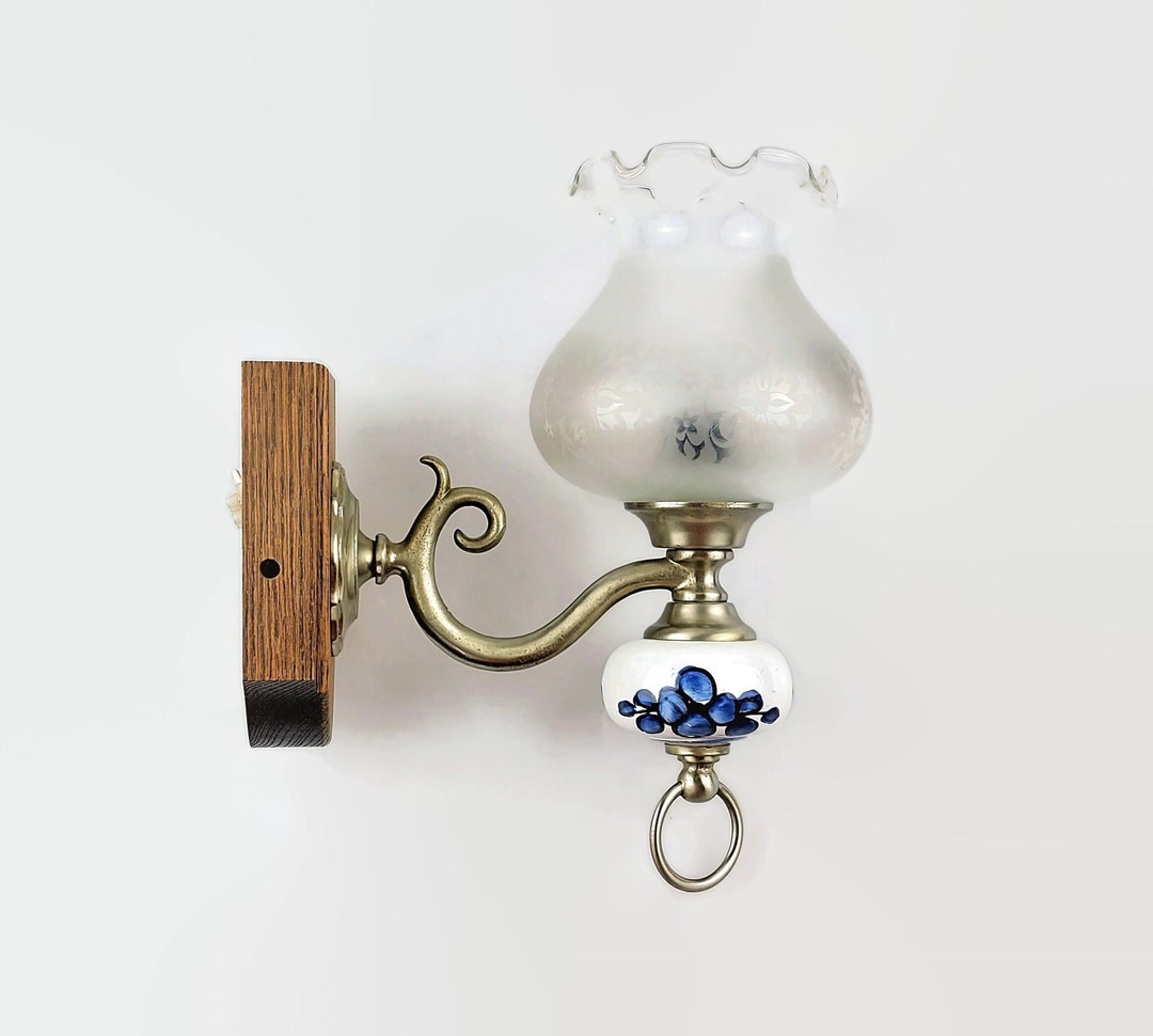 Pewter Delft Blue White Porcelain Wall Sconce Lamp With Flower - Etsy