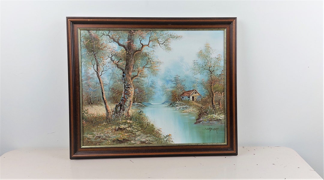 Irene Cafieri Signed Oil Painting: Tranquil River Landscape With ...