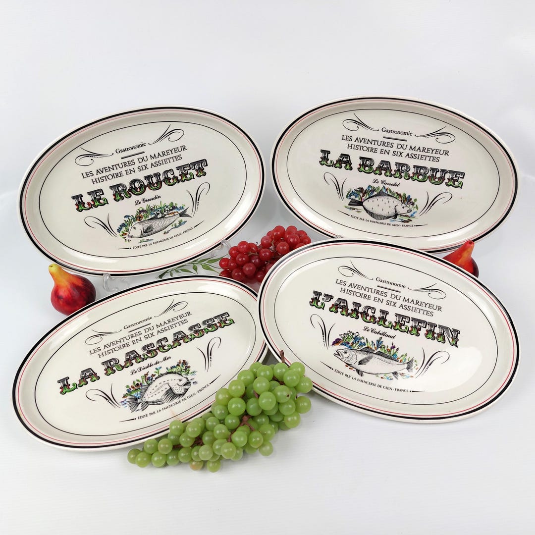 Vintage Gien France Oval Fish Plates Set of 4 – “les Aventures Du ...