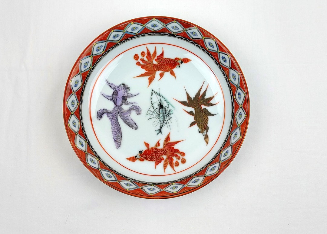 Vintage Chinese Porcelain Fish and Shrimp Plate - Etsy