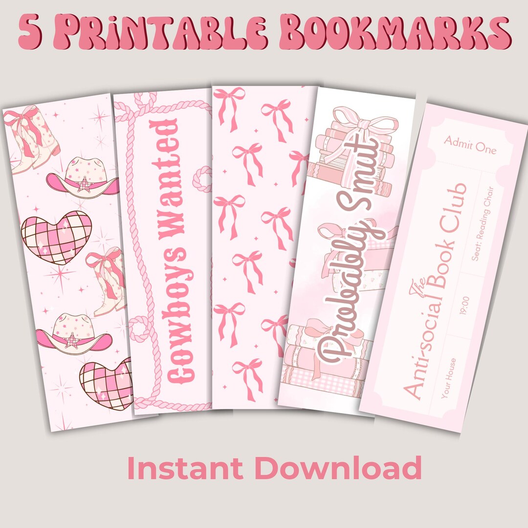 Instant Download Pink Printable Bookmarks for Romance Readers Digital ...