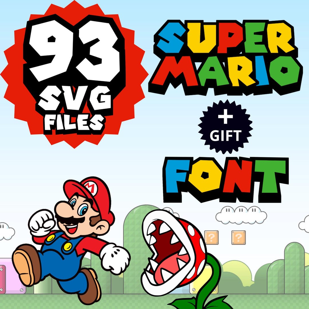 93 Super Mario SVG Files for Laser Cutting, Designs on T-shirts or Mugs ...