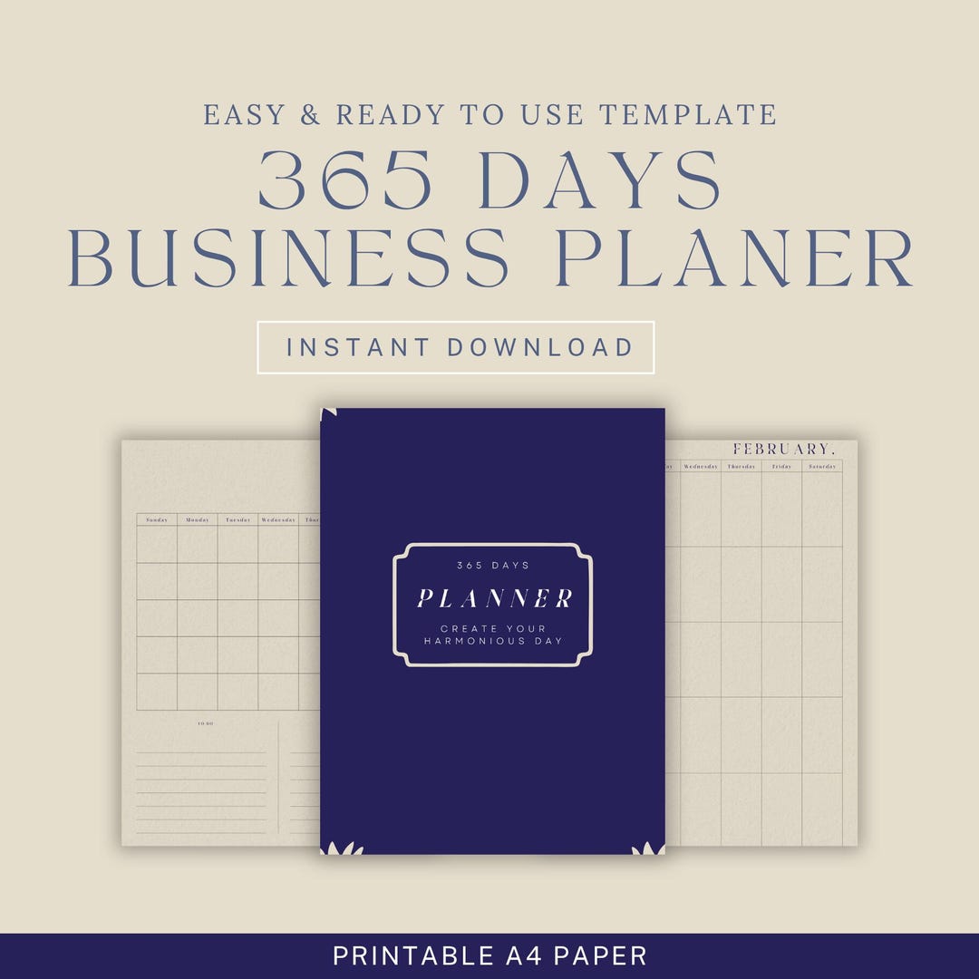 365 Day Planner PDF, Full Year Daily Productivity Journal, Printable ...