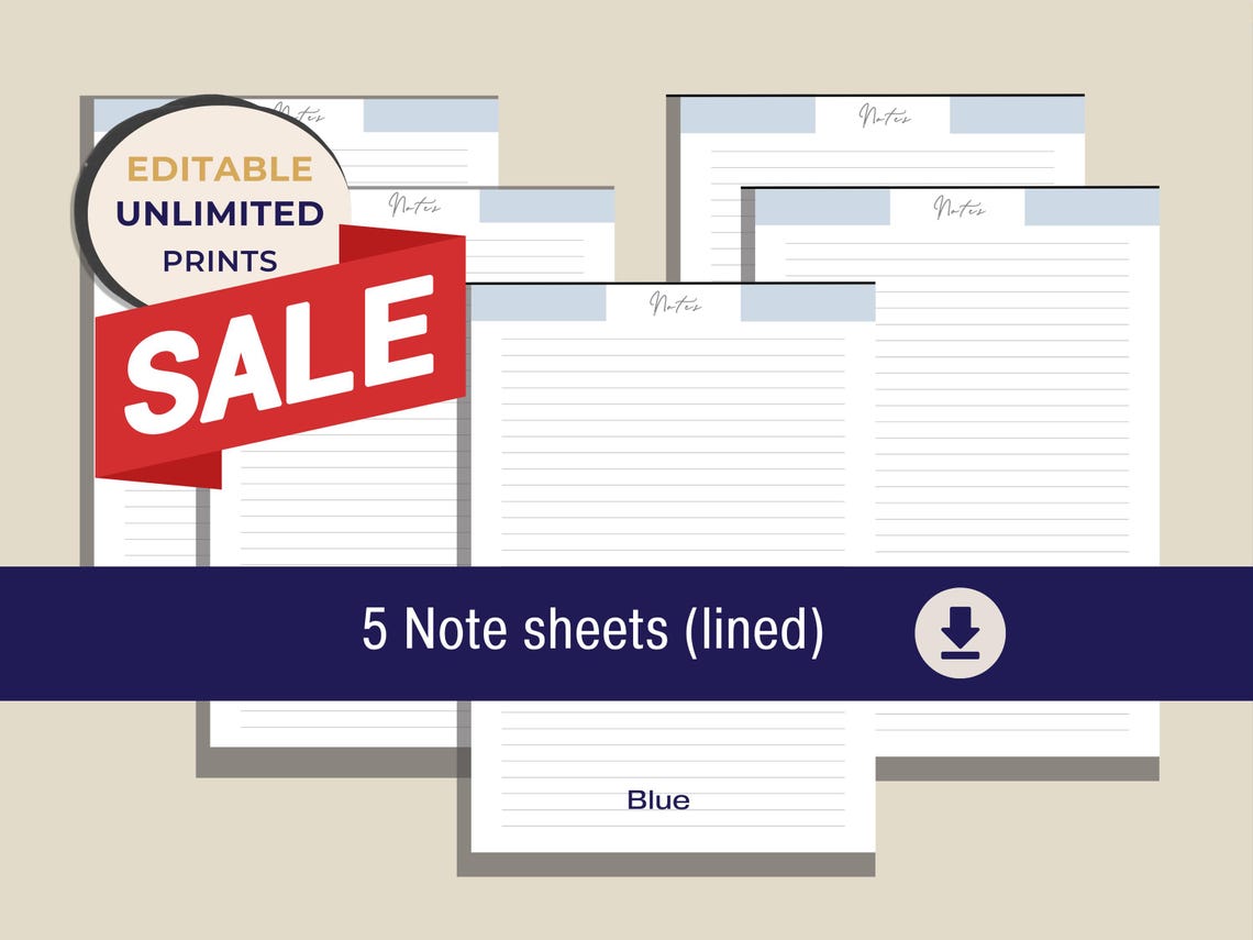 A4/A5 Editable Sheets Writing Paper Blank Notes 30-lined Printable ...