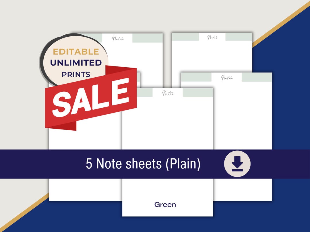 Editable Plain Note Sheets PDF, 5-page Bundle A4/A5, Printable Blank ...