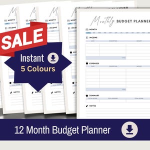 12 Monthly Budget Planner, Fillable PDF, Printable, A4 Budget Printable ...