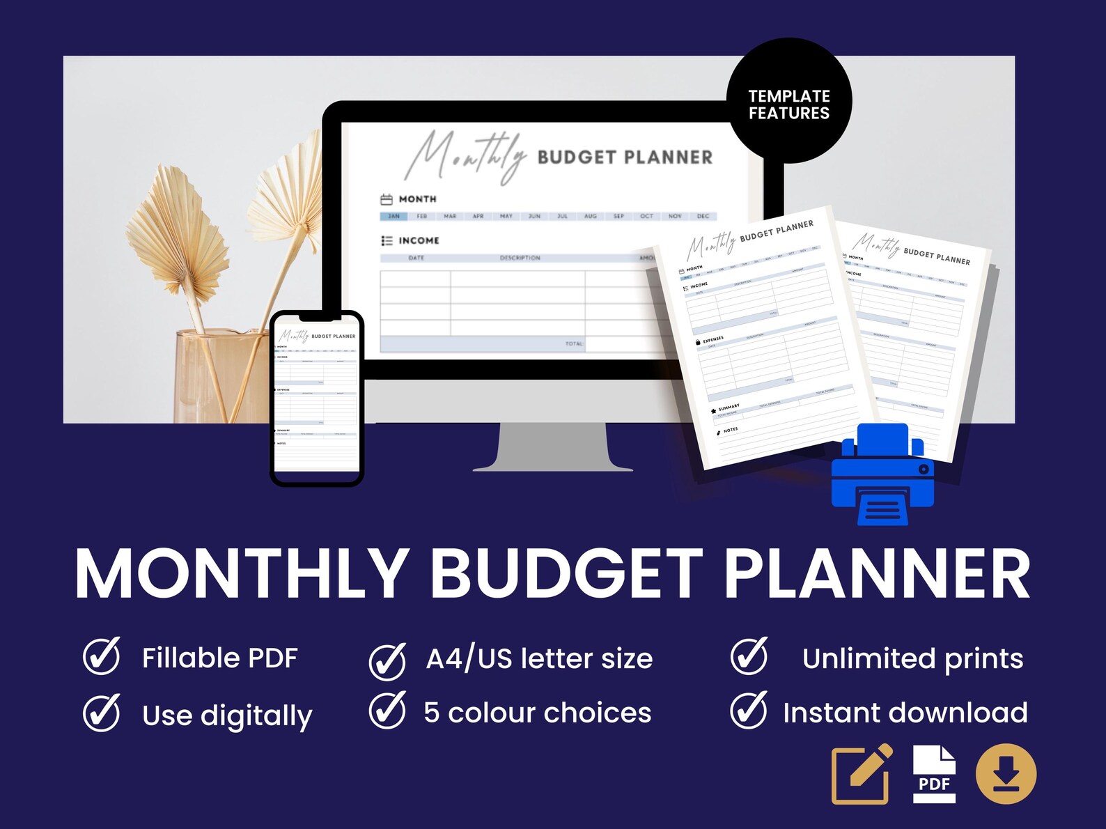 12 Monthly Budget Planner, Fillable PDF, Printable, A4 Budget Printable ...