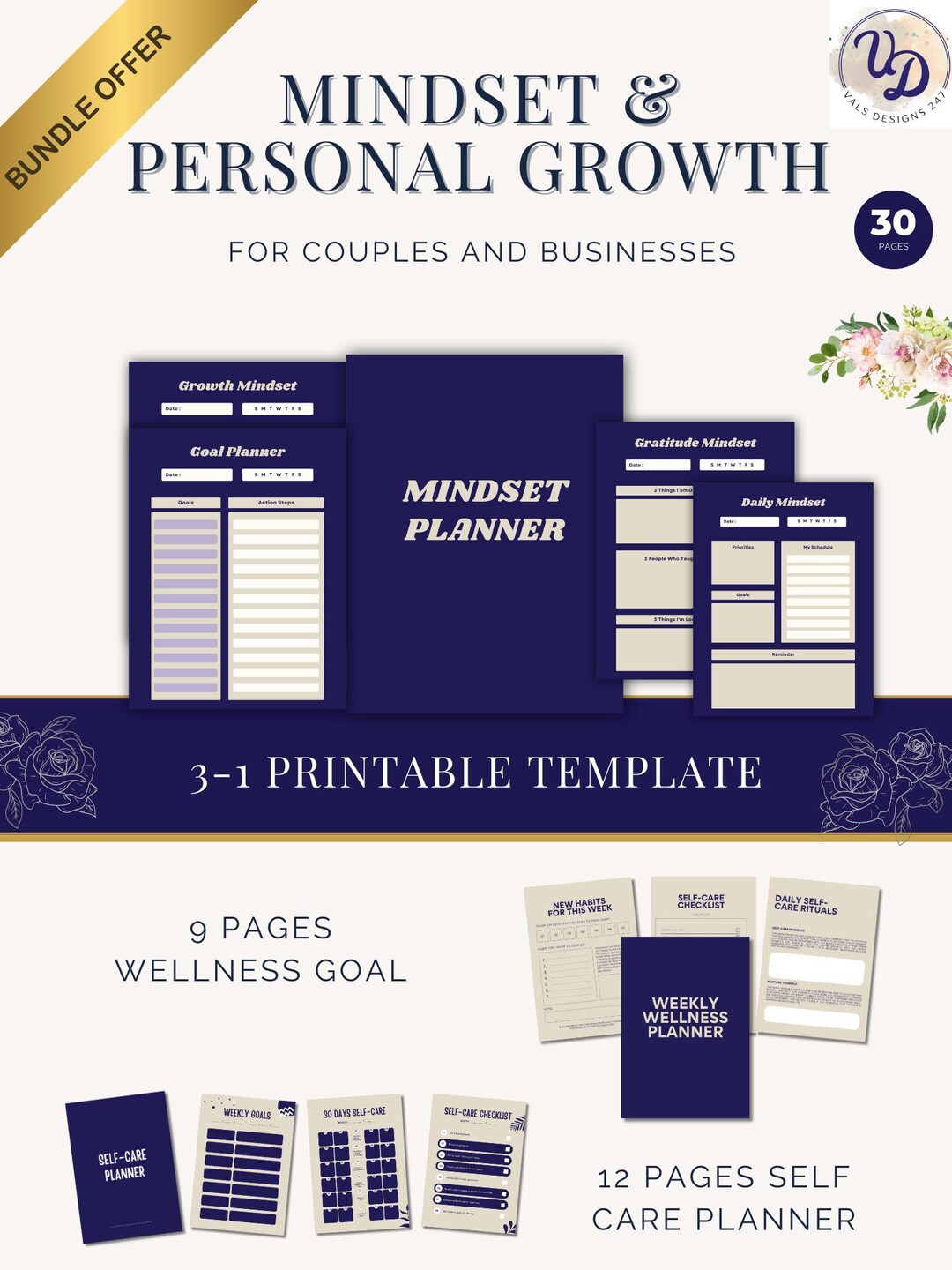 Printable Mindset & Growth Bundle | Self-improvement Planner PDF | Calm ...