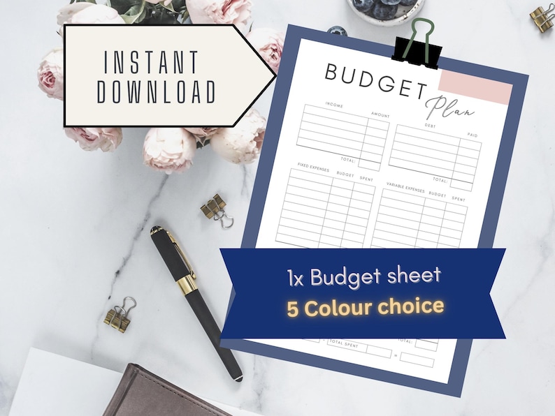 Single Page Budget Planner, Editable PDF, Instant Download, 5 Sections ...