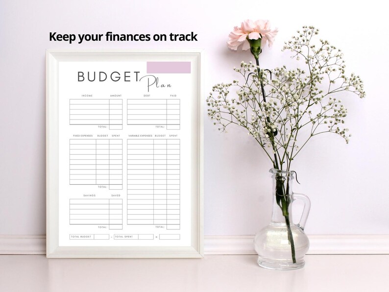 Single Page Budget Planner, Editable PDF, Instant Download, 5 Sections ...