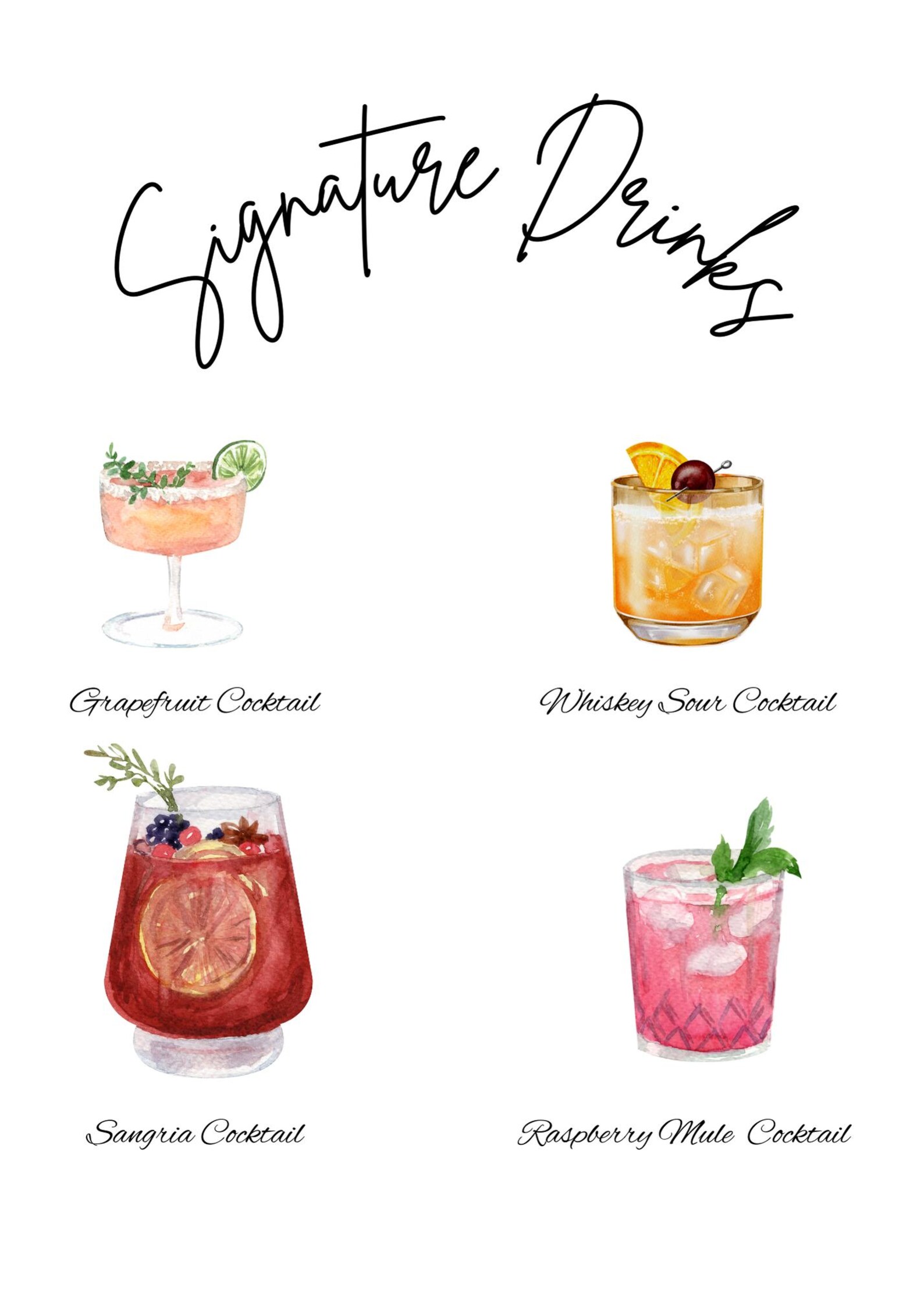 Digital Drink Menu for Parties, Wedding, Birthday, Baby or Bridal ...