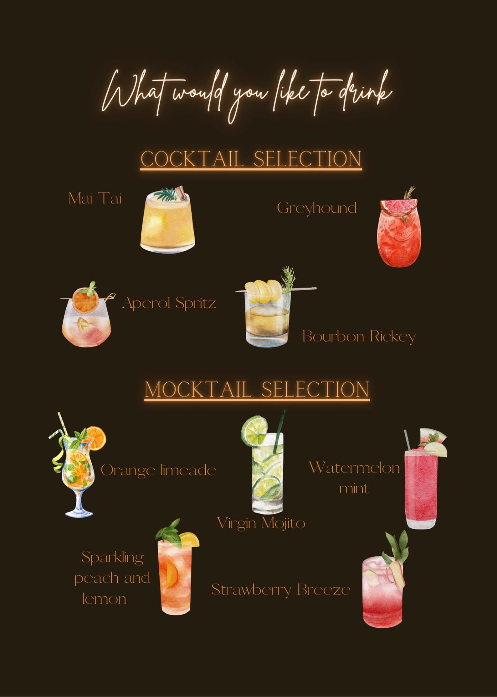Digital Drink Menu for Parties, Wedding, Birthday, Baby or Bridal ...