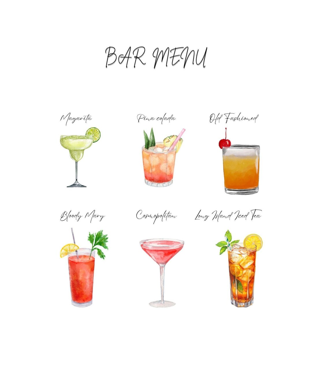 Digital Drink Menu for Parties, Wedding, Birthday, Baby or Bridal ...