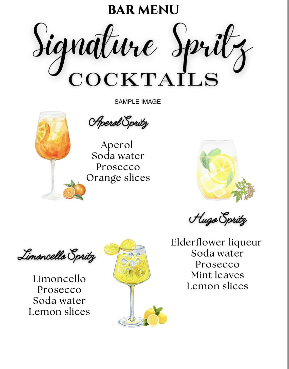 Signature Spritz Menu - Etsy