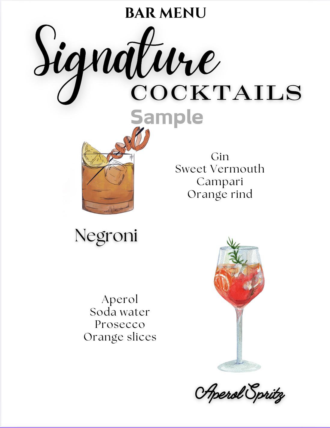 Printable Cocktail Menu | Elegant Bar Menu | Signature Cocktails - Etsy