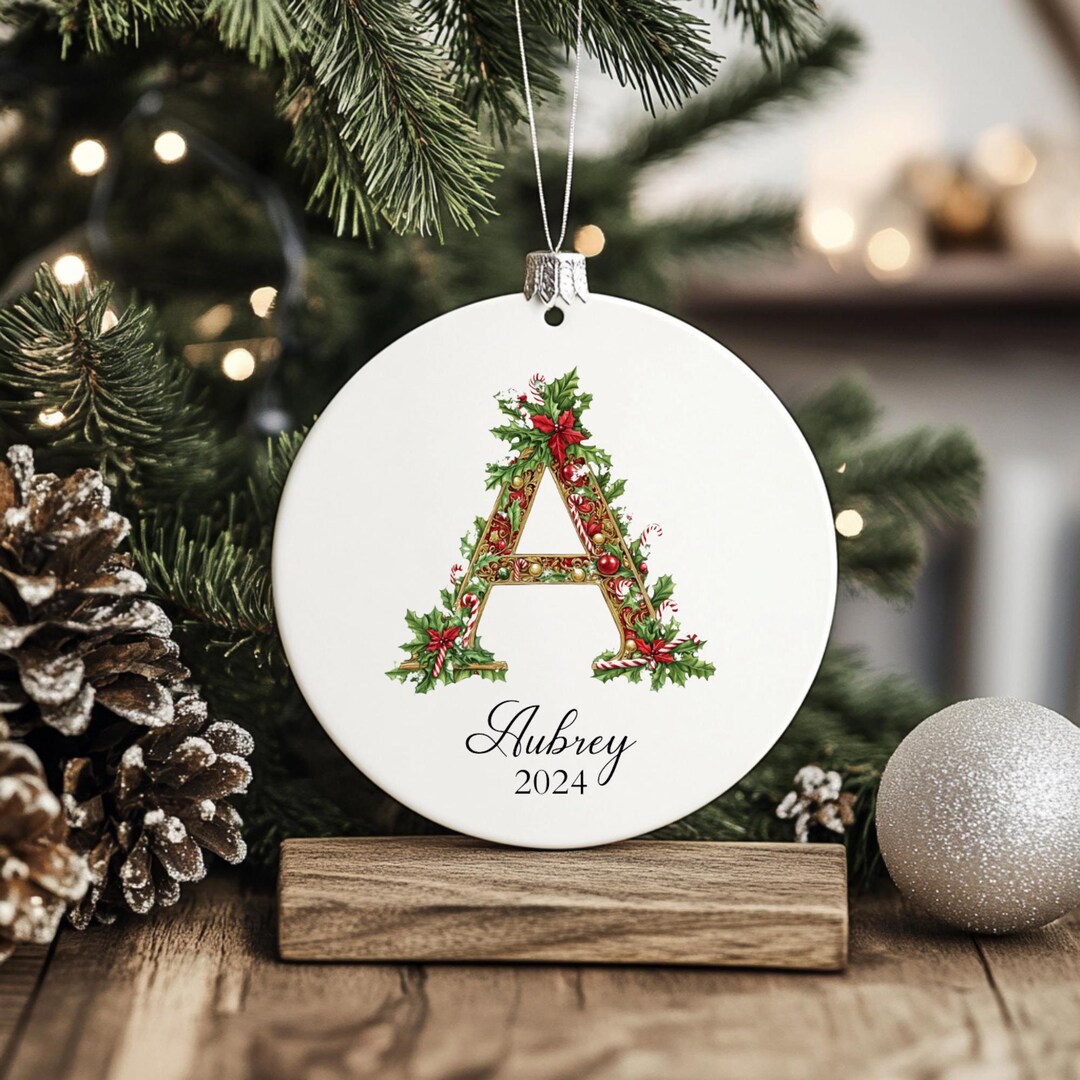 Cute Personalized Name and Initial Circle Christmas Ornament, Family ...