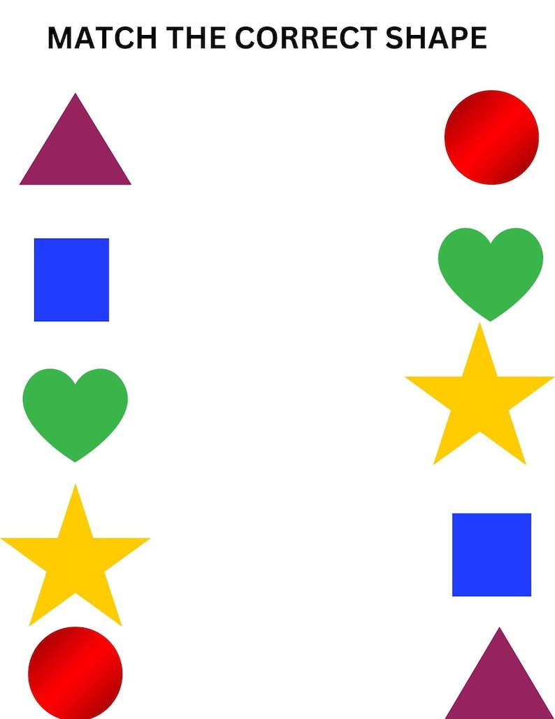 Match the Correct Shapes Worksheet - Etsy