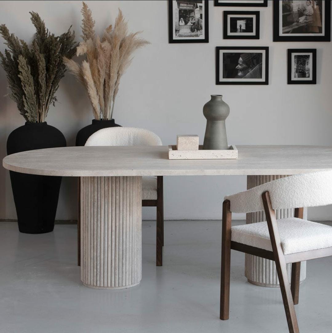 Travertine Dining Table Oval Dining Table With Fluted Legs Marble ...